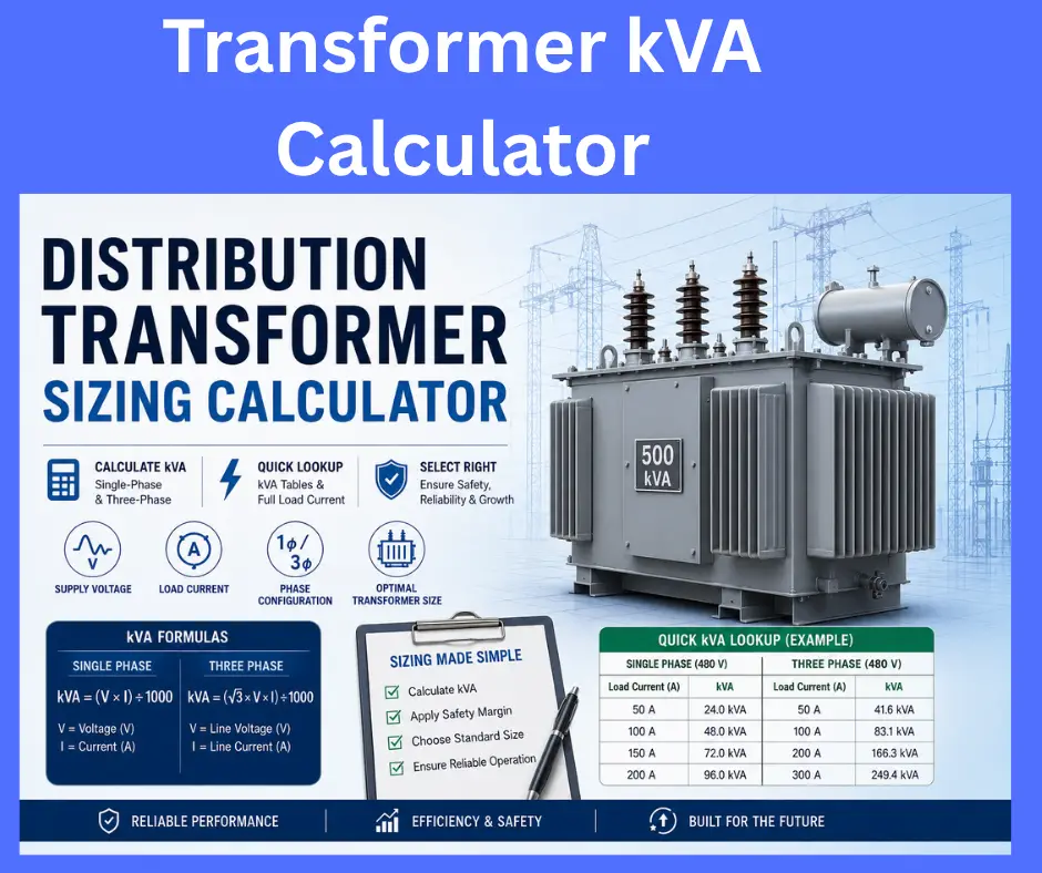 Distribution Transformer Sizing Calculator | Free kVA Calculator